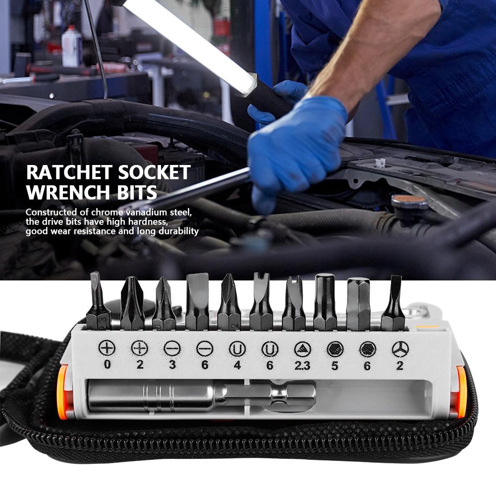 12 in 1 Portable Mini 1/4” Quick Ratchet Socket Wrench & Screwdriver ...