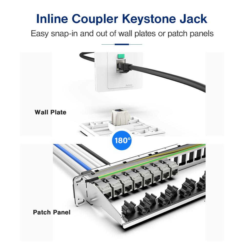 AMPCOM CAT6A RJ45 Inline Coupler Keystone Jack AMPCOM Zinc-Alloy ...