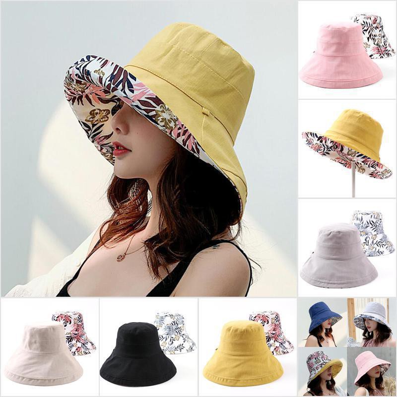 【purpleredto】womens Anti Uv Wide Brim Summer Beach Double Side Bucket