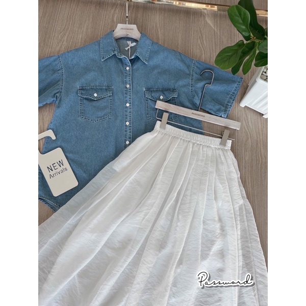PW533 เซทเสื้อเชิ้ตยีนส์คู่กระโปรงซีทรูเนื้อนุ่ม - suganya1 - ThaiPick