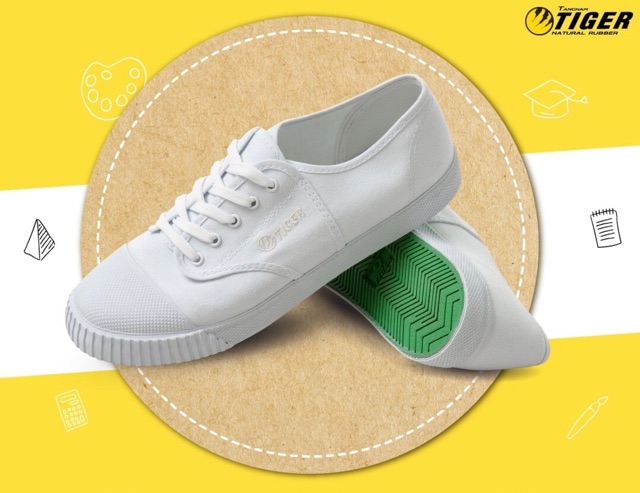 รองเท้าผ้าใบนักเรียน ไทเกอร์(Tiger) 205 สีน้ำตาลดำขาว พื้นเขียว รองเท้า ...