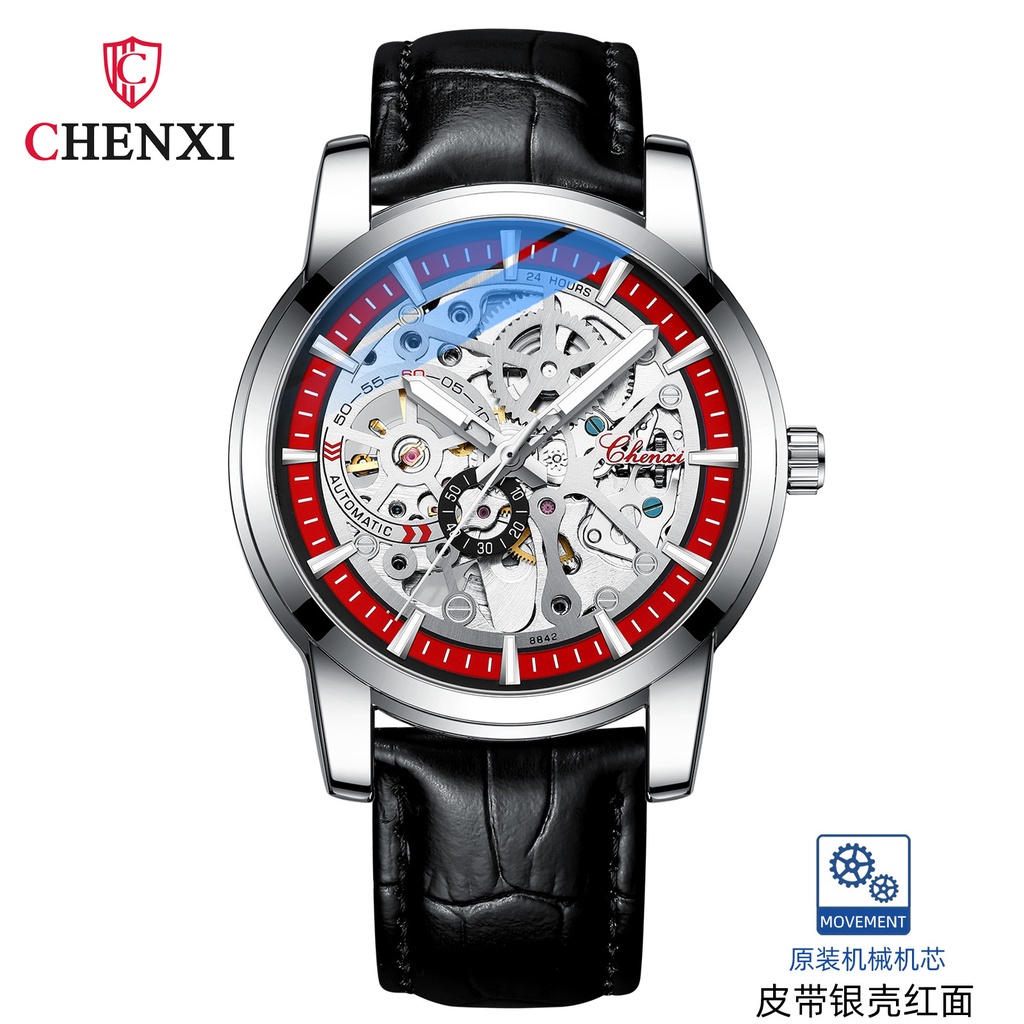 Chenxi CHENXI พร้อมส่ง นาฬิกาข้อมืออัตโนมัติ สายหนังวัวแท้ กันน้ํา สําหรับผู้ชาย - 3sthailand.th ...