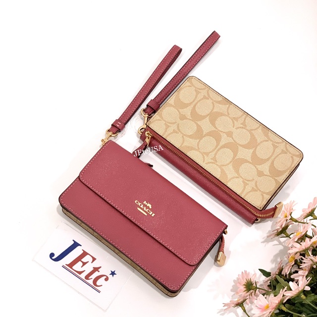 COACH F76757 Foldover Wristlet Crossgrain Leather and Signature Coated ...