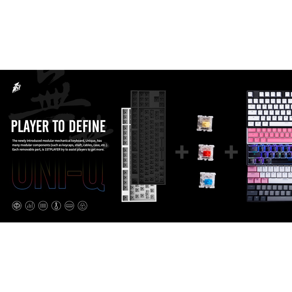 1STPLAYER UNI-Q Pro BLACK COLOR TKL 87 KEYS GATERON SWITCH RGB HOT SWAP ...