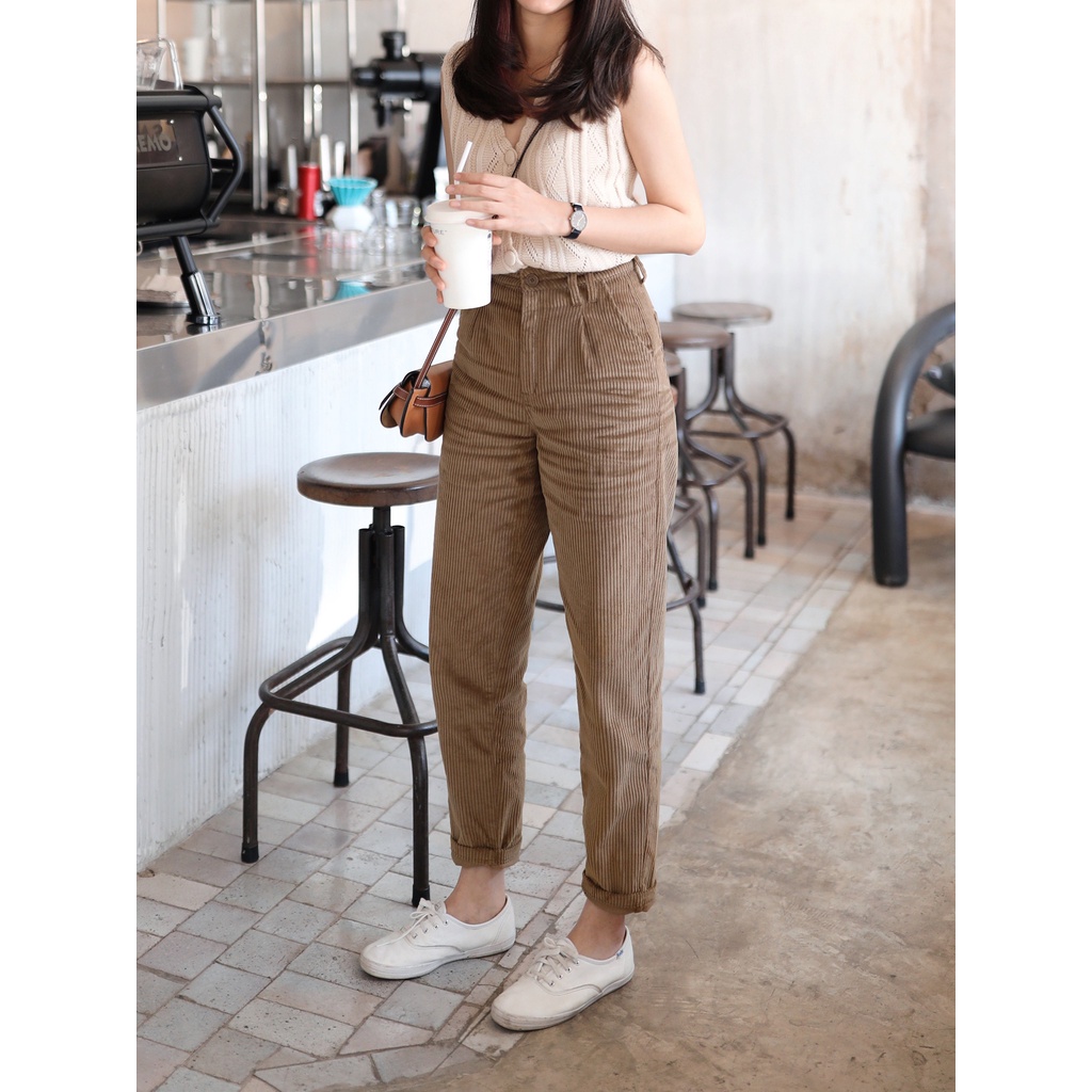 Corduroy Uncle Pants มี 3 สี : เขียวโอลีฟเข้ม , ม่วง , น้ำตาล | Shopee ...