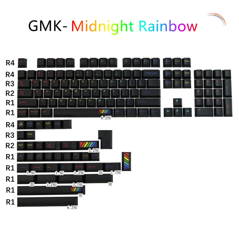 แป้นพิมพ์คอมพิวเตอร์ 1 Set GMK Midnight Rainbow Keycaps PBT Dye ...