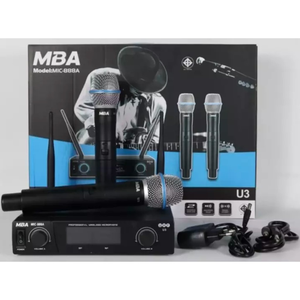 ไมค์ลอยคู่ รุ่น U3 UHF Microphone ไมโครโฟนไร้สาย MBA MIC-888A (UHFแท้ ...
