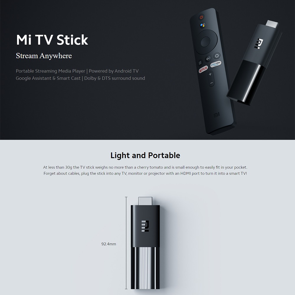 Xiaomi Mi TV Stick EU (Black) สตรีมได้ทุกที่ ขนาดพกพา อุปกรณ์ Android ...