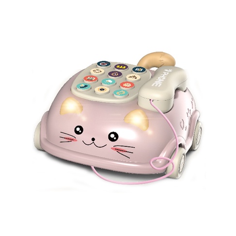 โทรศัพท์ของเล่น PULL PHONE สีชมพู มีไฟ มีเสียง กดปุ่มสลับได้ - bb524 ...