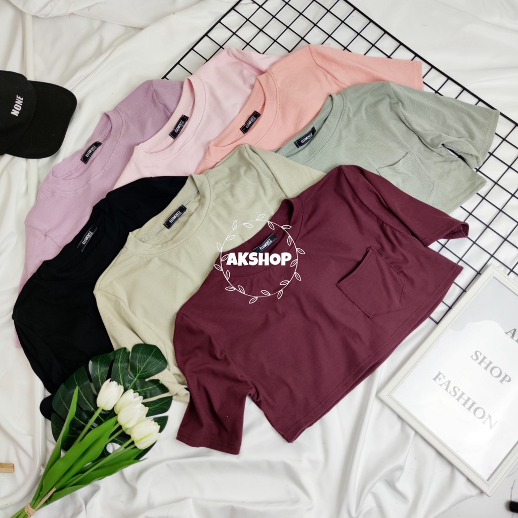 AK Shop เสื้อครอปแขนสั้น มีกระเป๋าหน้า เก๋ๆ No.184 - aomaam34 - ThaiPick