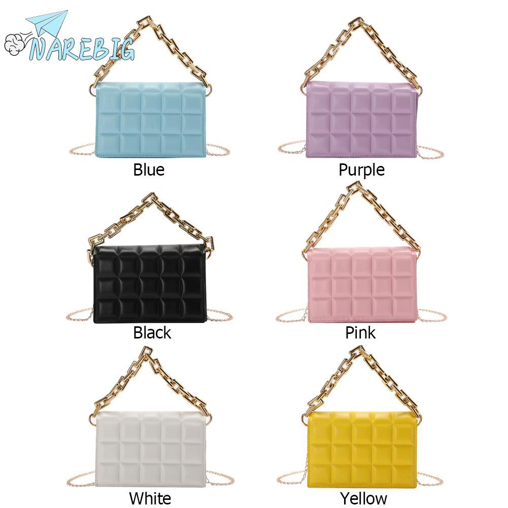 READY√Fashion Women Checker Pattern PU Messenger Bag Casual Thick Chain ...