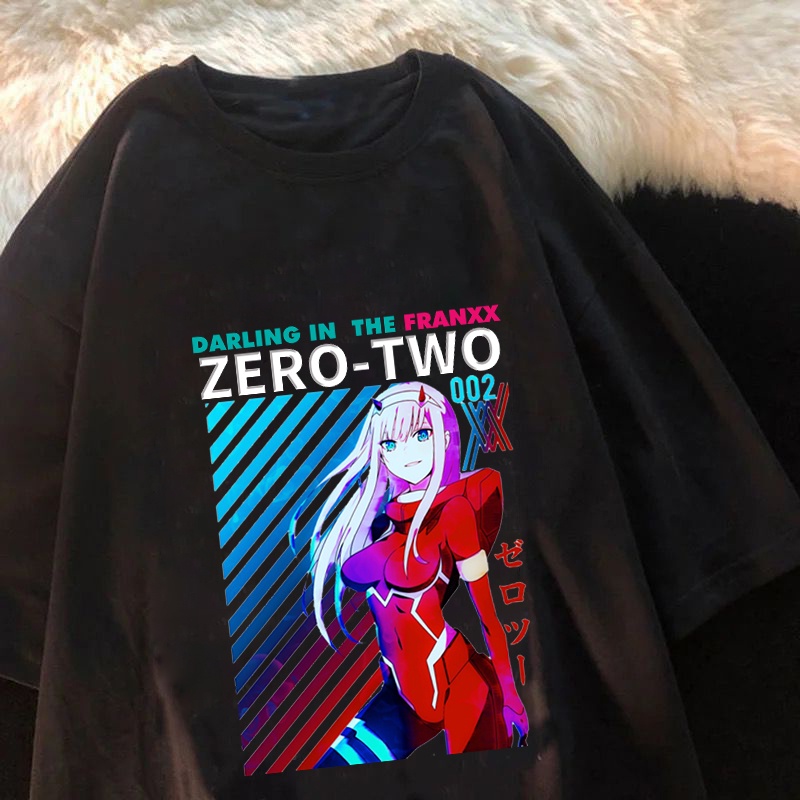 ROUND คอลูกเรือเสื้อยืด พิมพ์ลายอนิเมะ Darling In The Franxx Zero Two ...