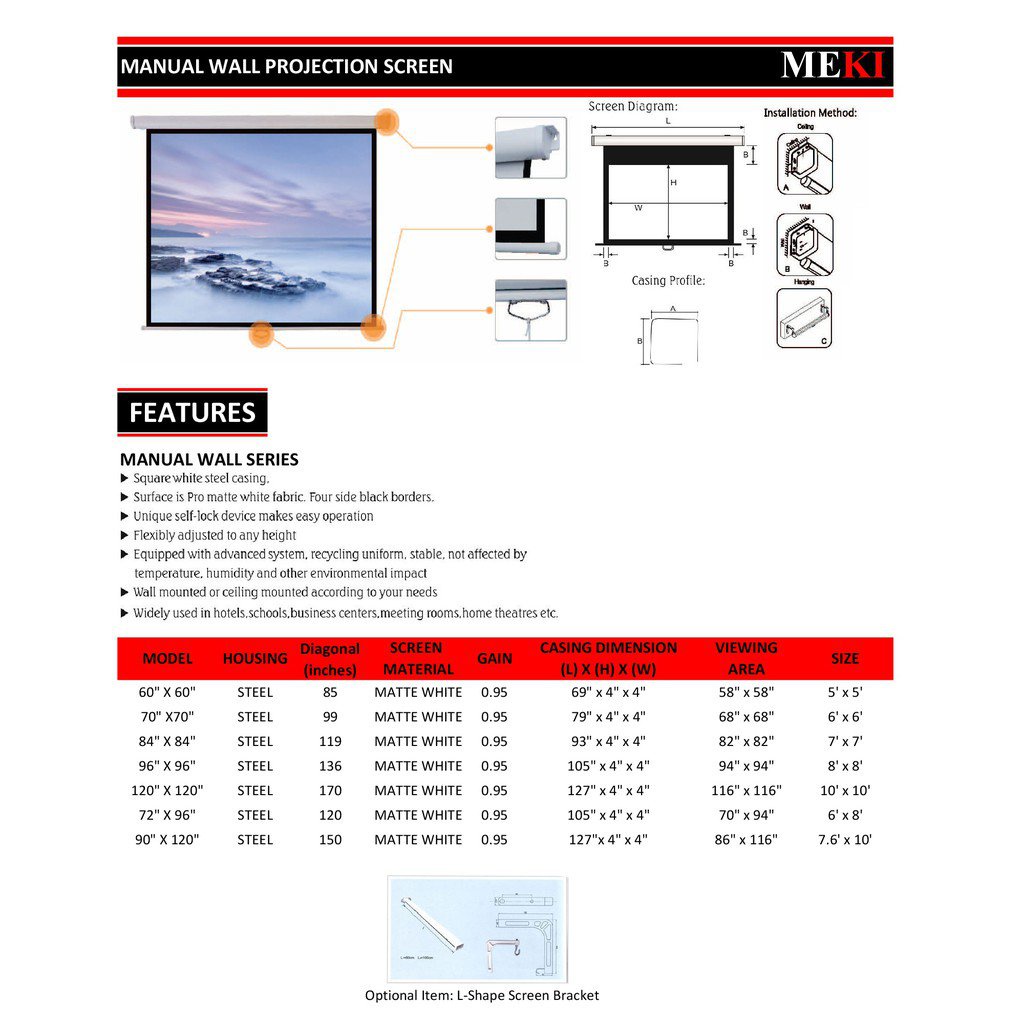 MEKI (Original) Multi Size Quality Projector Screen Solid Series Matte ...