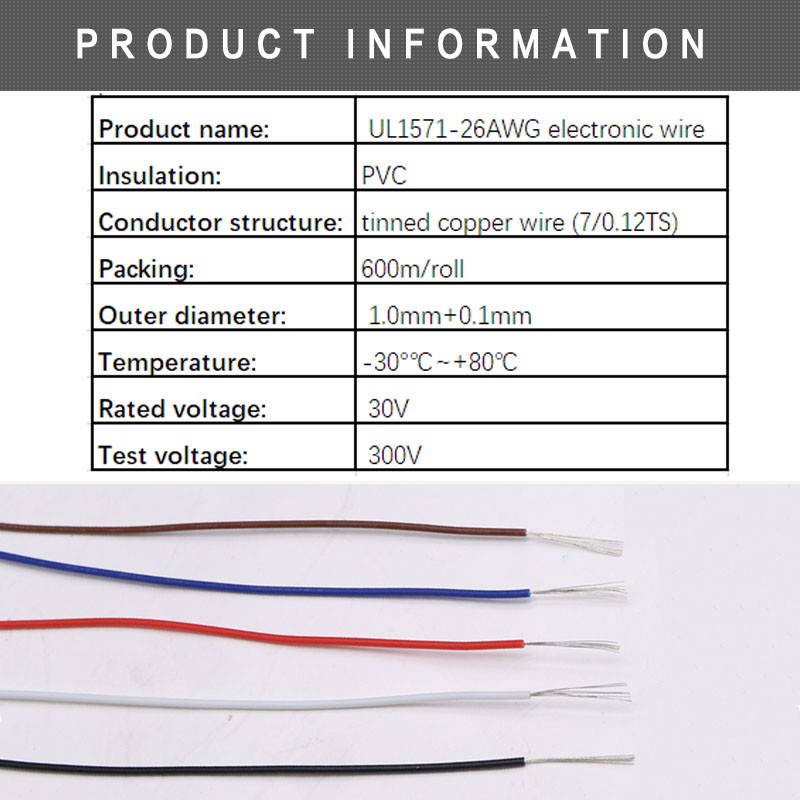 UL1571 26AWG Electronic Wire PVC Tinned Copper Wire, Heat-Resistant, Circuit Board Connection ...