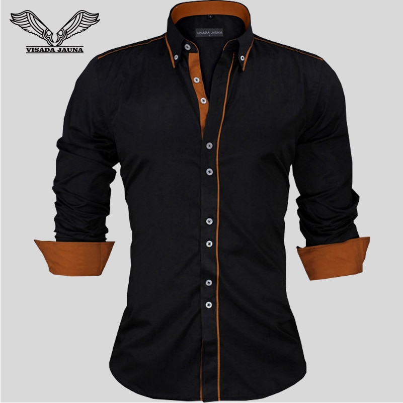 VISADA JAUNA Men Shirts Europe Size New Arrivals Slim Fit Male Shirt Solid Long Sleeve British ...