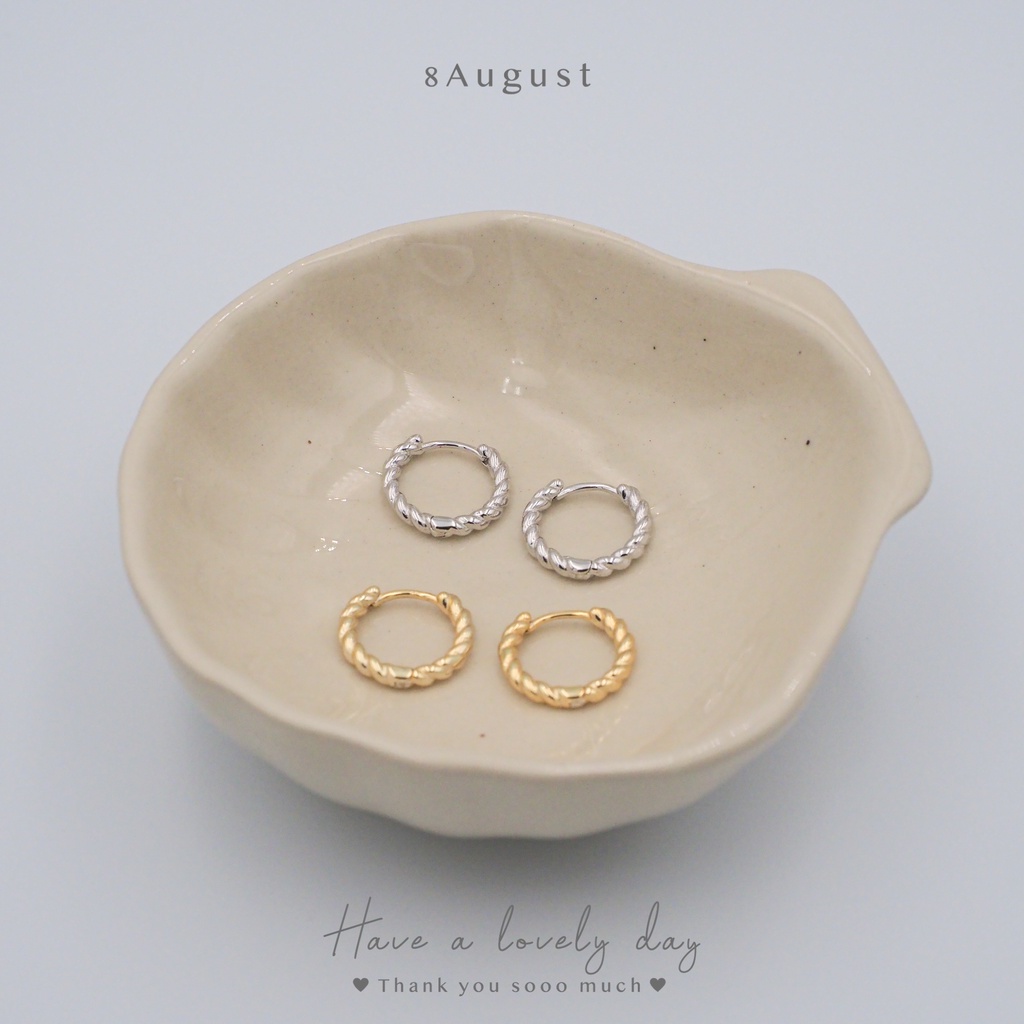 8August ต่างหูเงินแท้ ต่างหูห่วง เกลียวเชือก Hoop Earrings S925 (A6) - 8august - ThaiPick