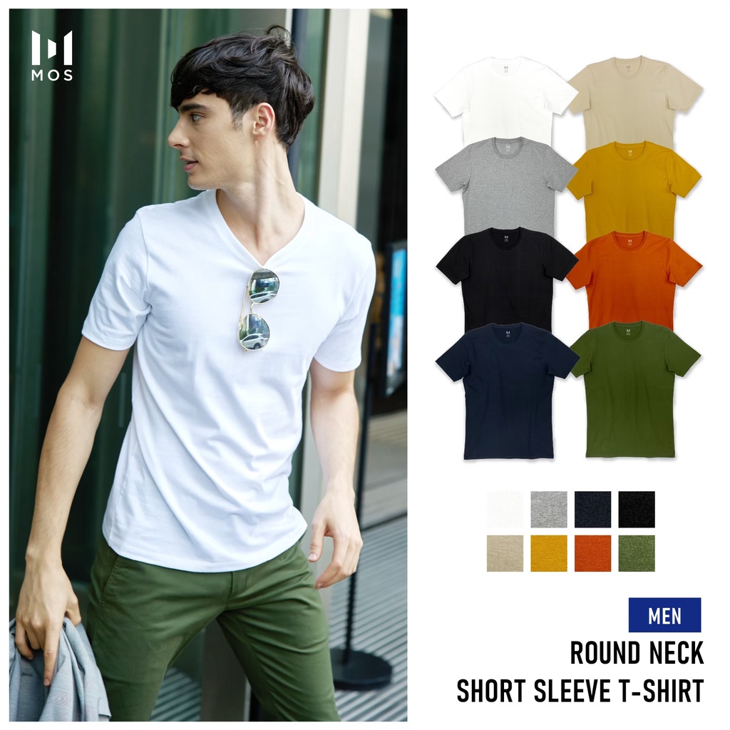 เสื้อยืดคอกลม MOS T-shirt collection Cotton 100 CLASSIC รุ่น MHB-001 สี ...