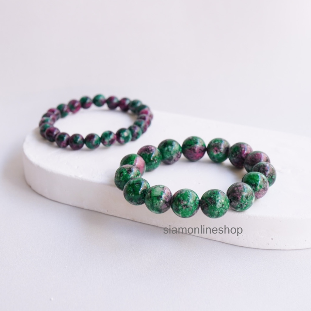 RUBY ZOISITE หิน รูบี้ซอยไซต์ เลือกขนาดเม็ดหินได้ (4-12 มม.) หินแห่งสติปัญญา สร้อยข้อมือหินแท้ ...