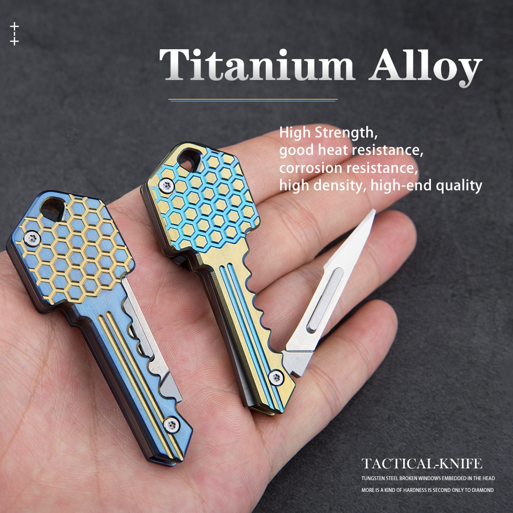 Mini titanium folding knife multifunction key carving EDC outdoor ...