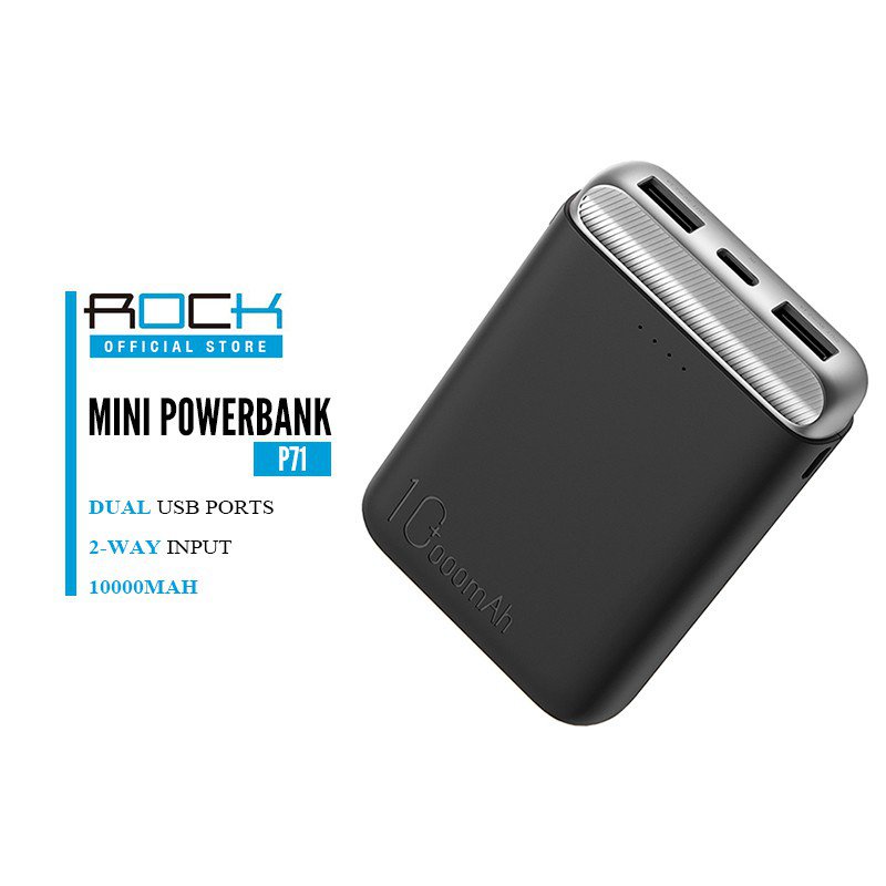 Rock P71 Dual USB Mini Power Bank 10000mAh RMP0403 KuE3 | Shopee Thailand