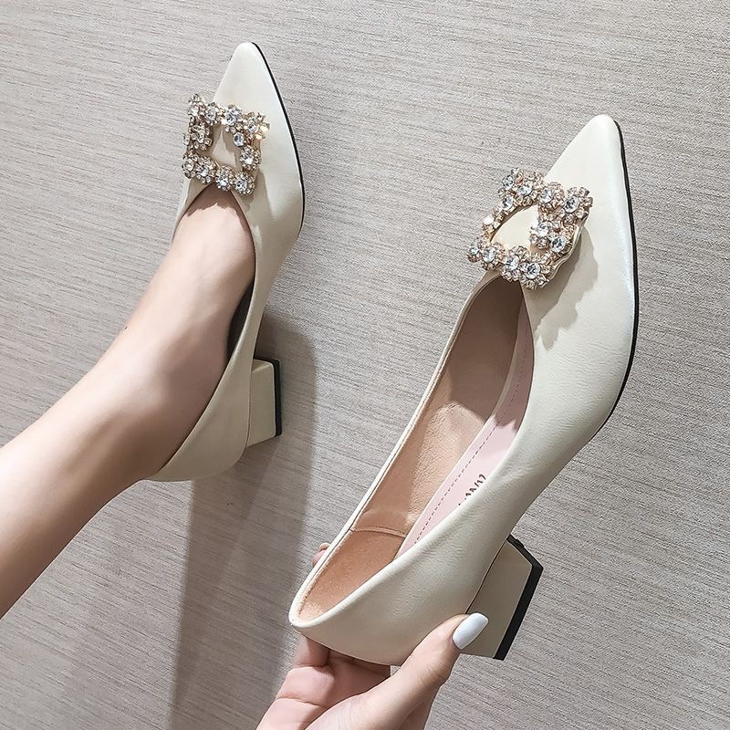 Women's High heels Snowflake Buckle Rhinestone 3 CM Chunky High Heels ...