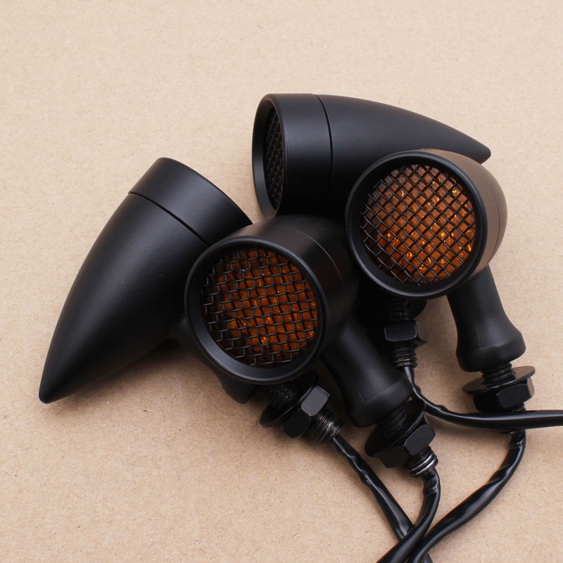 4pc Cafe Racer Motorcycle Retro Aluminum Turn Signal Light With Grid ...