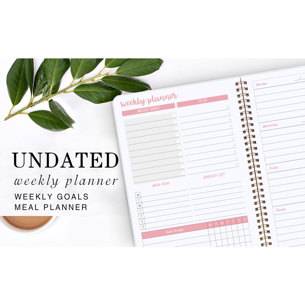 A5 Daily Weekly Planner Undated Spiral Agenda Notebook Flexible Cover ...