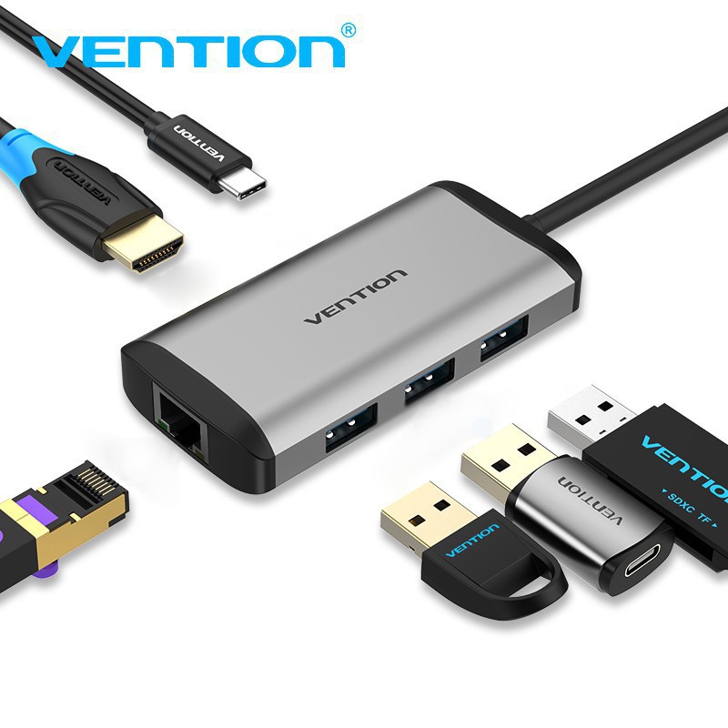 Vention USB C Hub 6 พอร์ตอะแดปเตอร์ Type C เป็น USB 3.0HDMIPDRJ45 PD ...