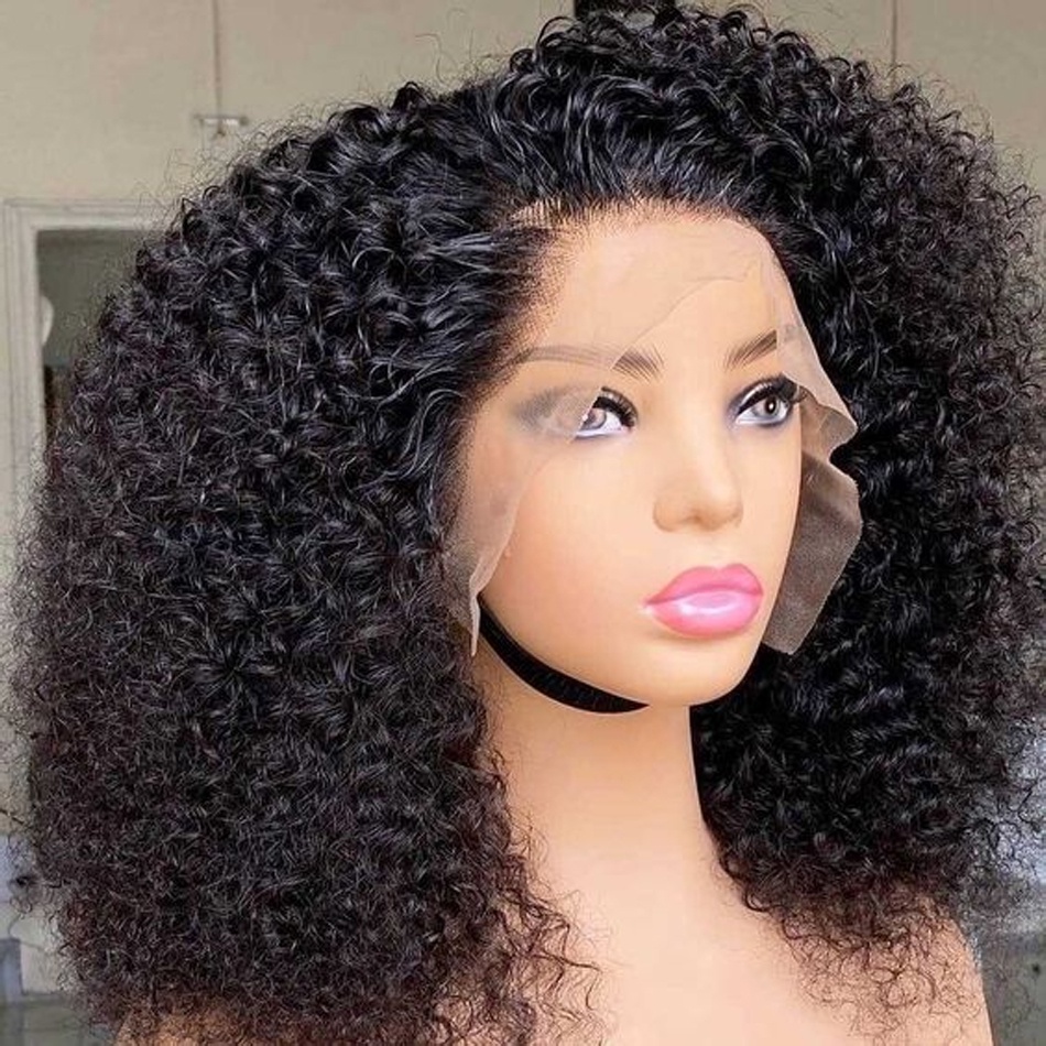 In StockCheap 180 Curly Short Bob 4x4 Deep Wave Closure Wig Brazilia ...