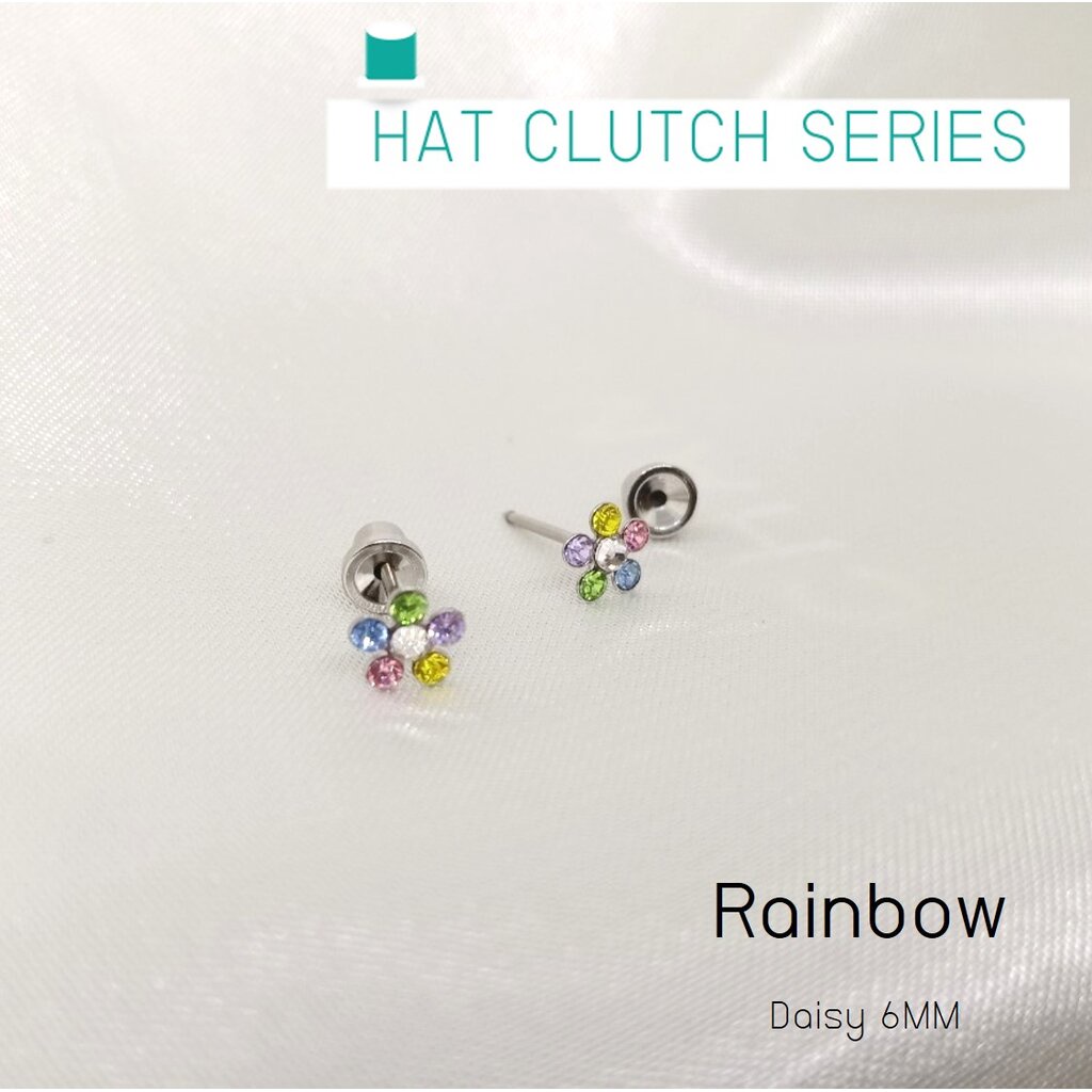 (ส่งฟรี) ต่างหูสำหรับผิวแพ้ง่ายแป้นตัน สแตนเลสเกรดการแพทย์ Rainbow Daisy 6MM ปลอดภัย100HC661B ...