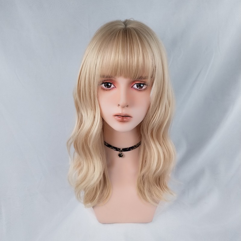 Dora Wig Girls Golden Clavicle Hair Full Head Curly Bangs European and American Style Natural ...