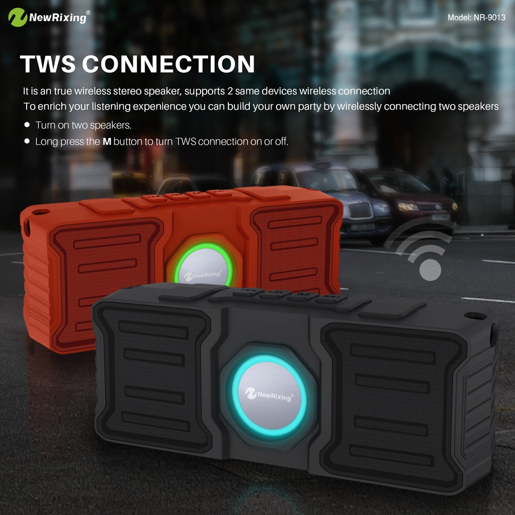 NewRiXing NR-9013 Portable Bluetooth Speaker Colorful Flash Light Plug ...