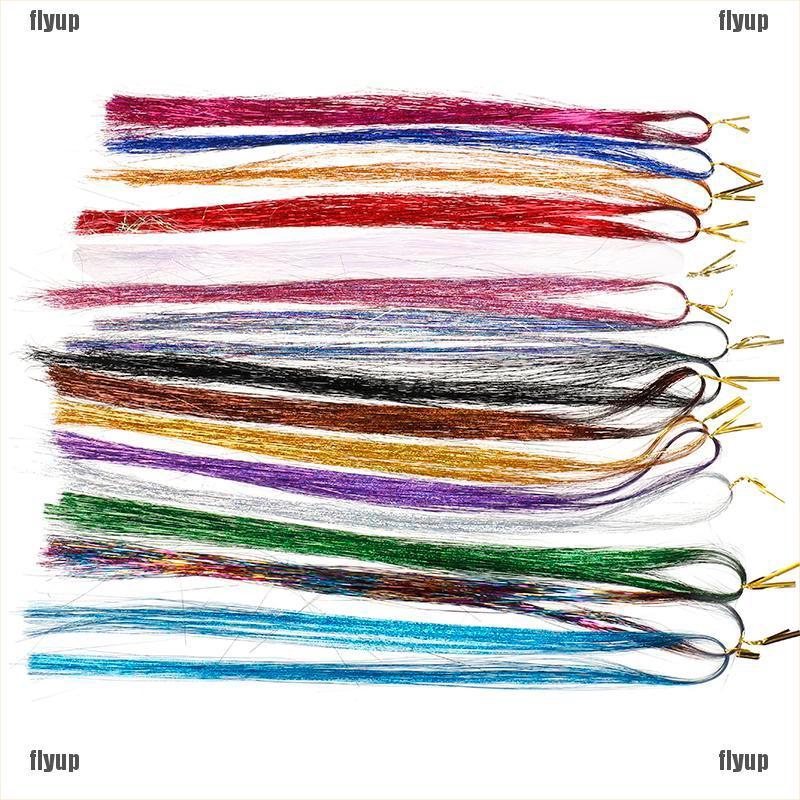 120 Strands Hair Tinsel Bling Silk Hair Flare Strands Glitter Rainbow ...