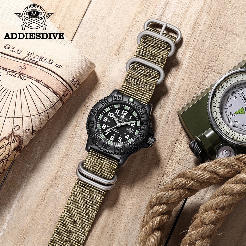 Addies dive Sport Watches Luminous tube Military NATO Nylon Wrist Watch ...