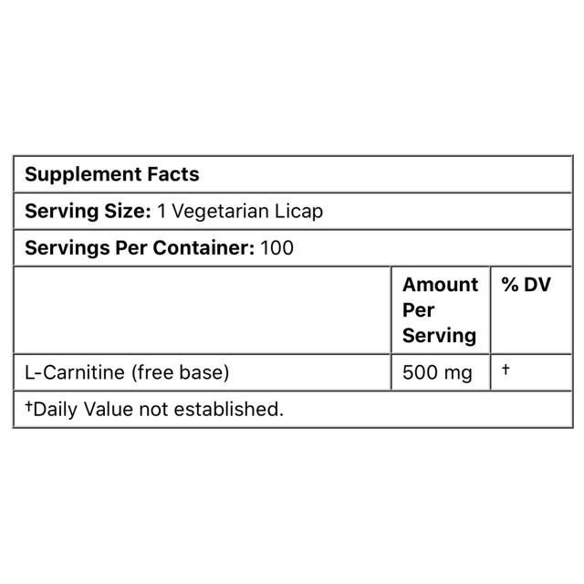 พร้อมส่ง L-Carnitine 500mg 100 Veggie Licaps - enuwin - ThaiPick