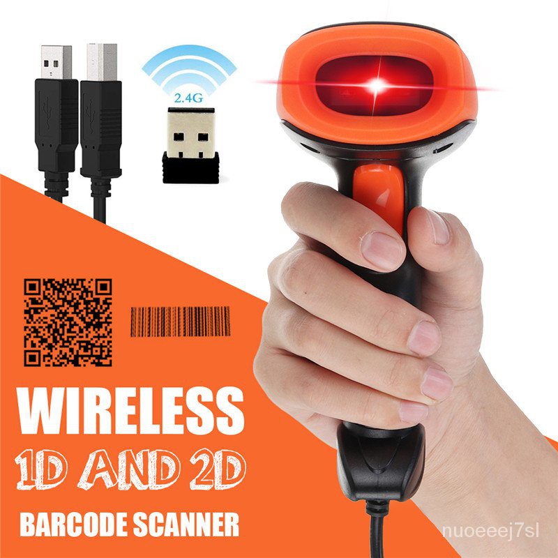 1D/2D Barcode Scanner Portable 2.4G USB Wireless Handheld Laser Light ...
