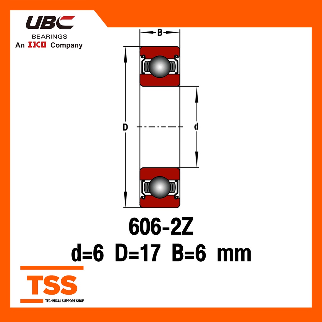 606-2Z UBC ตลับลูกปืนเม็ดกลมร่องลึก รอบสูง ฝาเหล็ก 2 ข้าง (6x17x6 ...