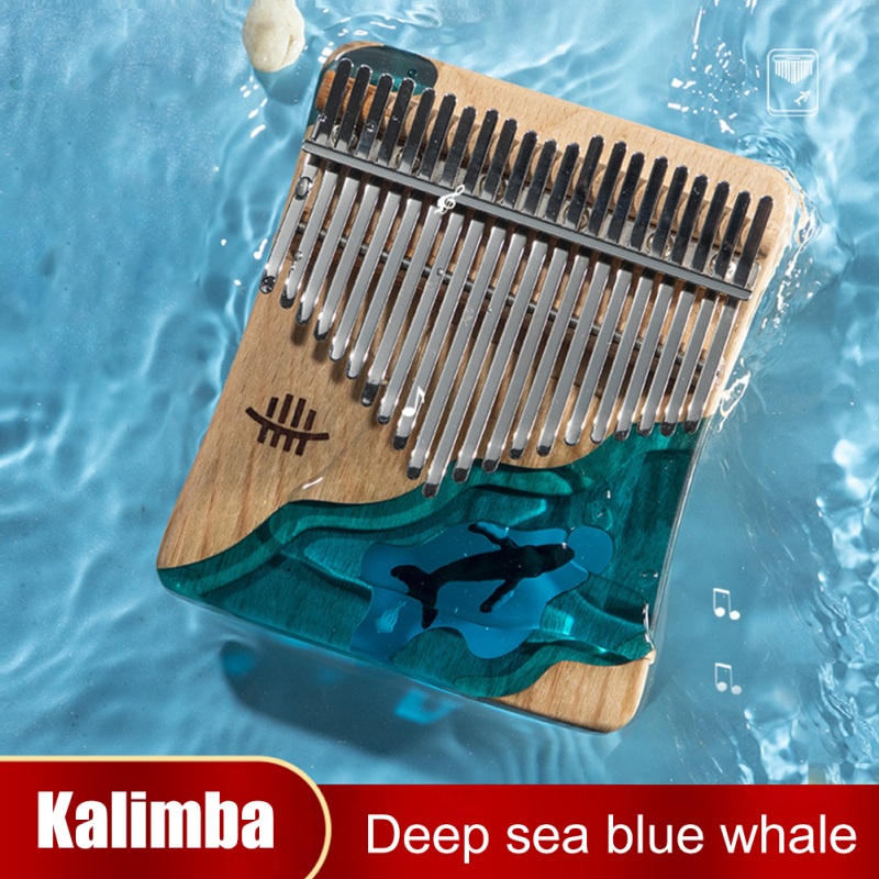 New 21 Keys Kalimba Epoxy Resin Thumb Piano Blue Ocean Whale Dolphin ...