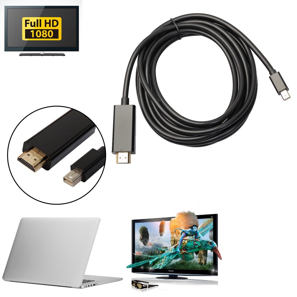 สาย Mini Display Port to HDMI สีดำ ยาว 3m Thunderbolt Mini DP to HDMI ...