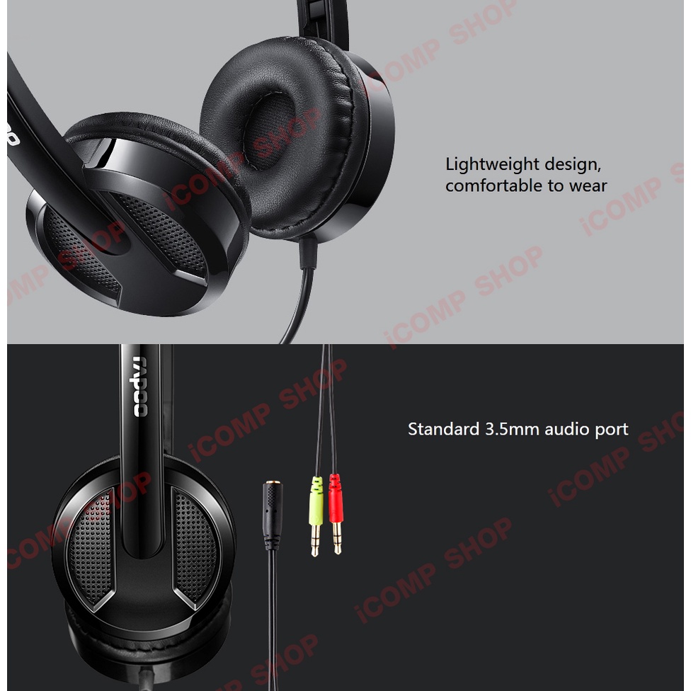 Rapoo รุ่น H100 Wired Stereo Headset (HT-H100P-BK) แถมสายแยก 3.5 mm ...