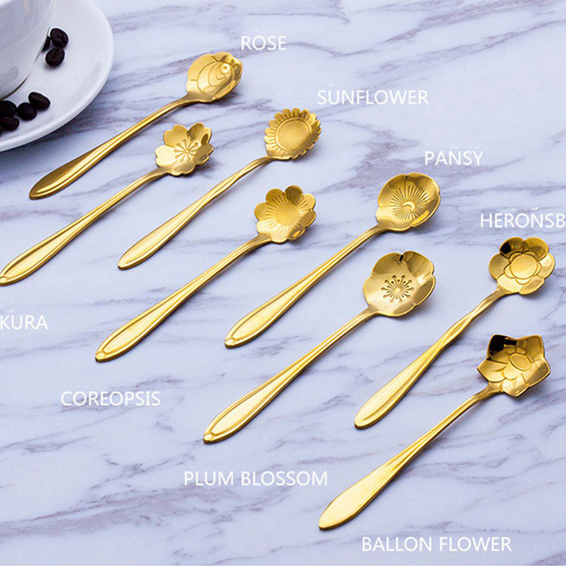 Tableware Coffee Stirring Spoon Ceramic Handle Flower Scoop Stainless ...