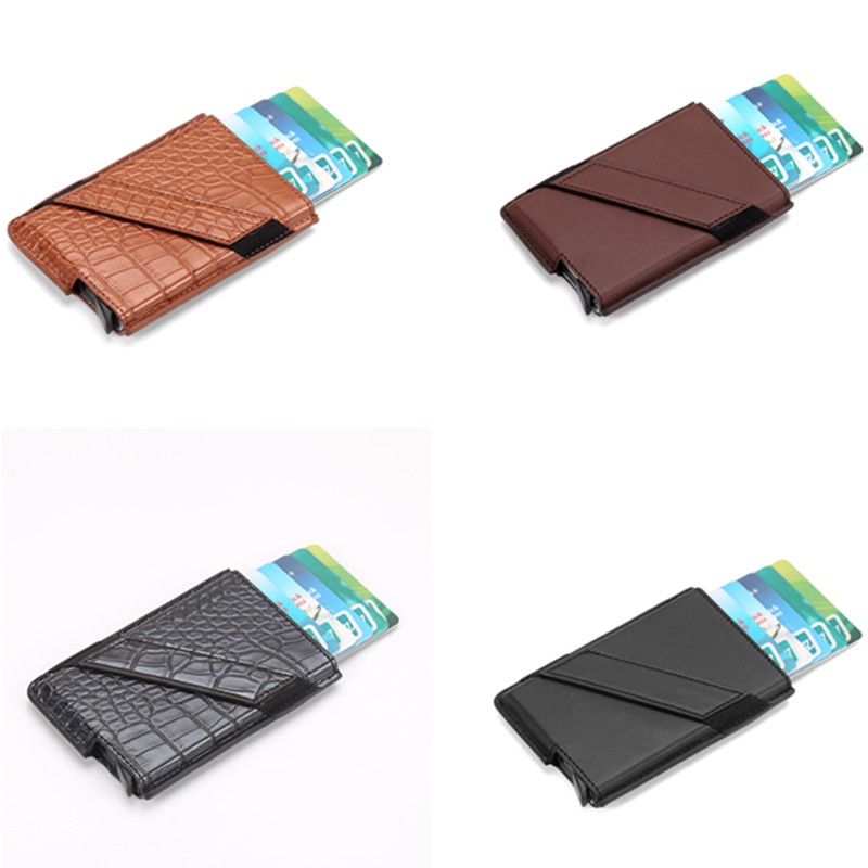 HYX Leather Automatic Pop-up Card Holder Slim RFID Blocking Metal Card ...
