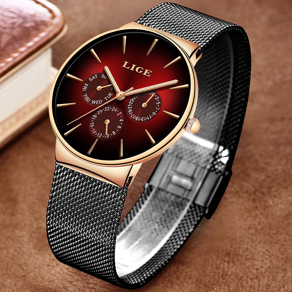 LIGE New Fashion Women Watches Top Brand Luxury Quartz Watch Women Mesh ...