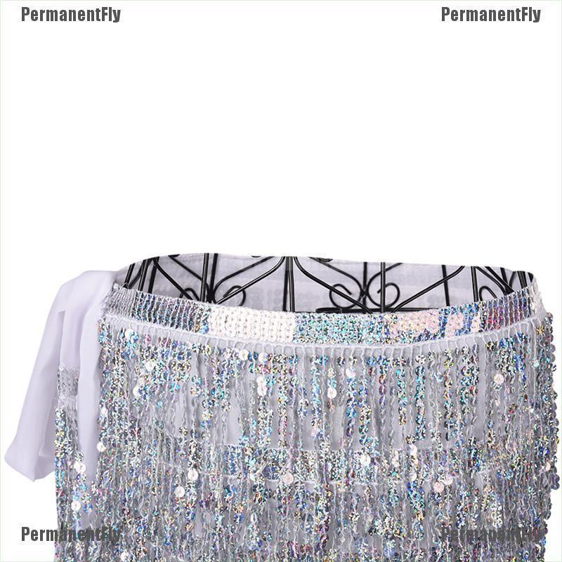 Permanentfly Belly Dance Costume Sequin Tassel Fringe Hip Scarf Belt