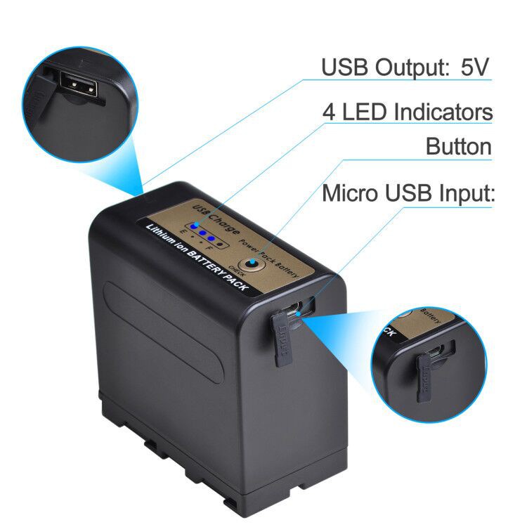 ♈ﺴNEW NP-F970 NP-F960 NP-F960pro NP-F970pro Black Battery with USB Charge Output For Sony PLM ...