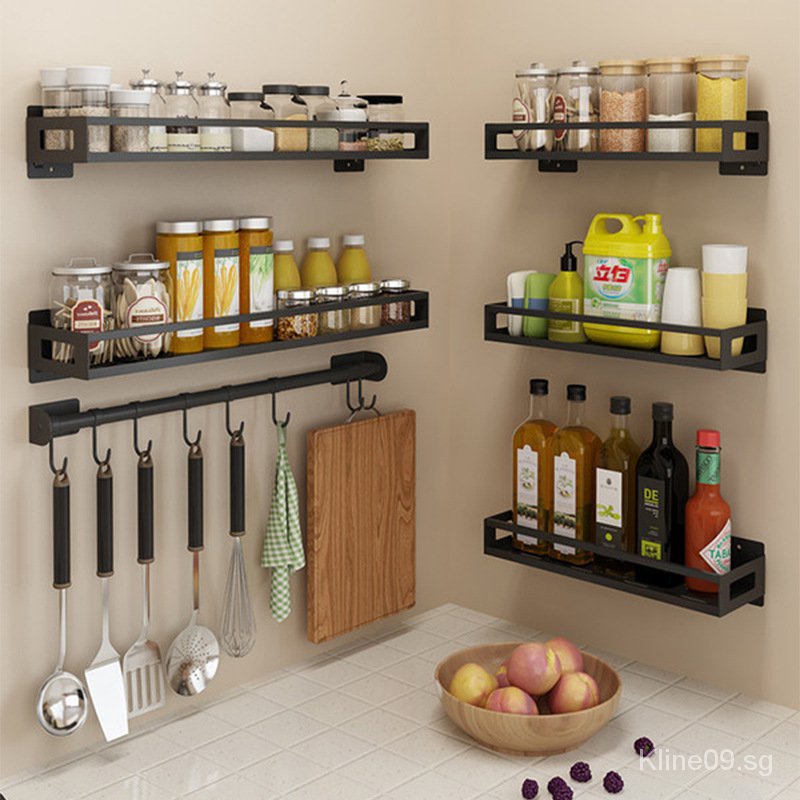 kline】Kitchen Spice Rack Punch-Free Stainless Steel Kitchen Wall ...