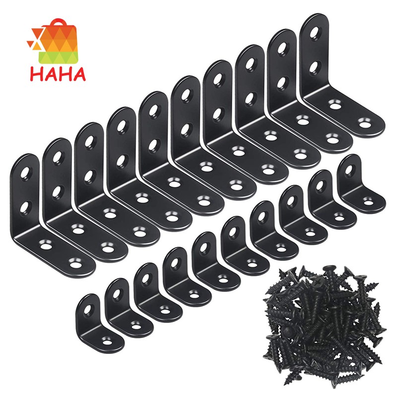 20 pcs Black L Brackets 90 Degree Angle Stainless Steel Joint Bracket ...