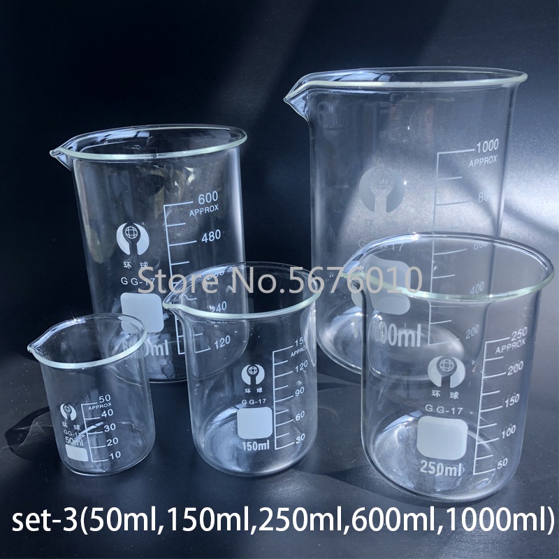 1set Lab Borosilicate Glass Beaker All Sizes Chemical Experiment ...