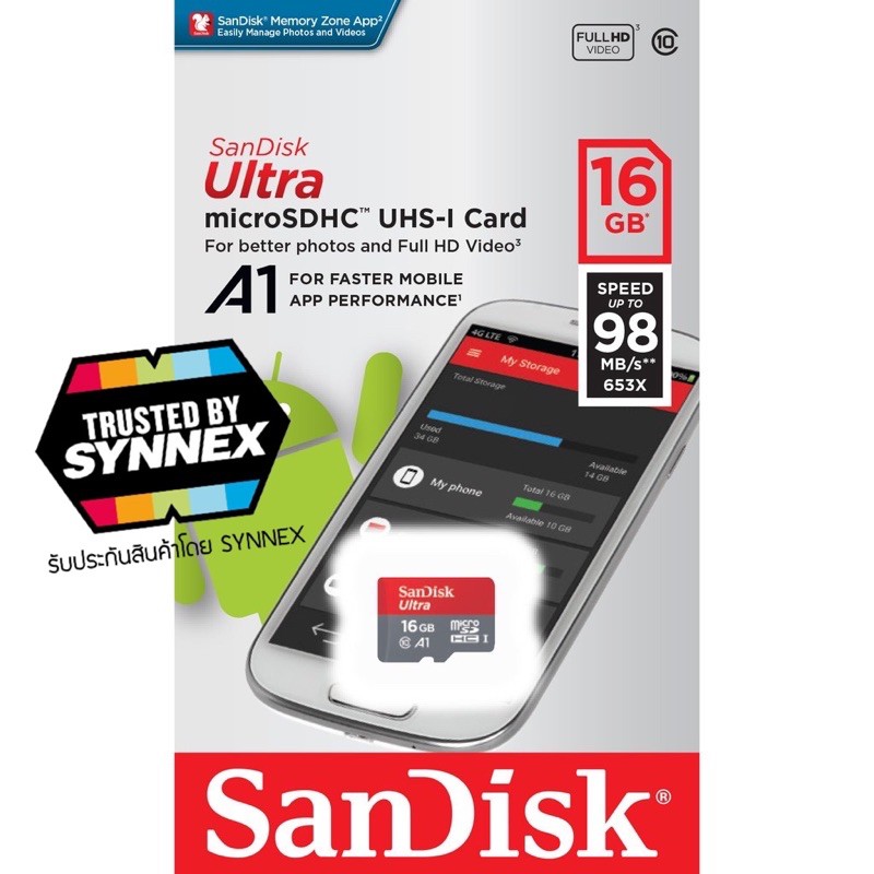 Sandisk 16GB Ultra MicroSDHC UHS-I ความเร็วสูงสุด 98 MB/s U1 A1 Class ...