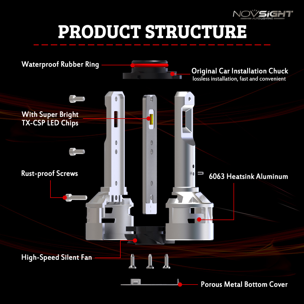 หลอดไฟหน้ารถยนต์ Novsight A386 - N9 9005 9006 H4 H7 H11 100 W 20000 Lm ...